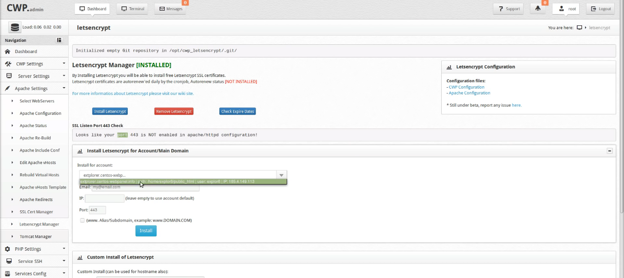 Steps to Install Let's Encrypt in CWP Panel