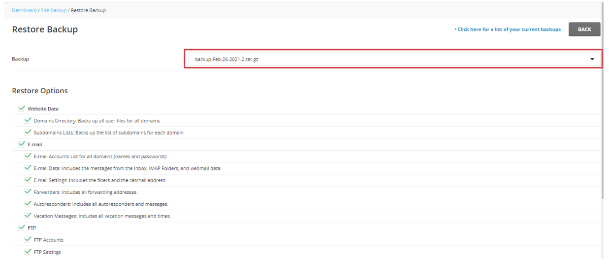 How To restore data backup in DirectAdmin Account